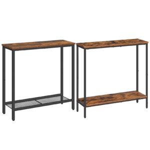 hoobro 2 pack 29.5 inches narrow console table, small sofa table, entryway table with shelves, side table, display table, for hallway, bedroom, foyer, living room, rustic brown and black