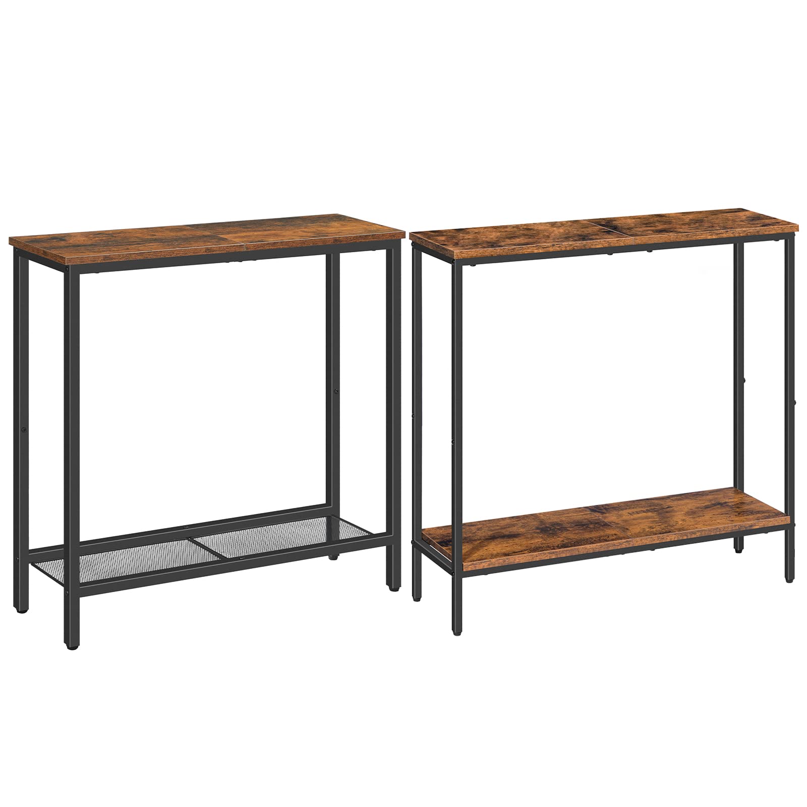 HOOBRO 2 Pack 29.5 Inches Narrow Console Table, Small Sofa Table, Entryway Table with Shelves, Side Table, Display Table, for Hallway, Bedroom, Foyer, Living Room, Rustic Brown and Black