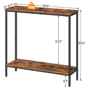 HOOBRO 2 Pack 29.5 Inches Narrow Console Table, Small Sofa Table, Entryway Table with Shelves, Side Table, Display Table, for Hallway, Bedroom, Foyer, Living Room, Rustic Brown and Black