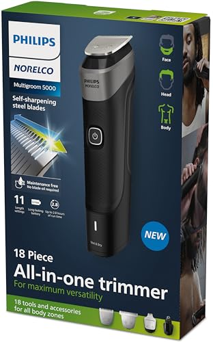 Philips Norelco Multigroom Series 5000 18 Piece, Beard Face, Hair, Body and Intimate Hair Trimmer for Men - NO BLADE OIL MG5910/49