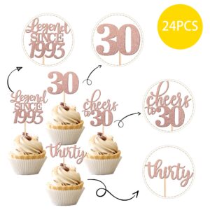 24 PCS Legend Since 1993 Cupcake Toppers Glitter Thirty Cheers to 30 Happy 30th Birthday Cupcake Picks for 30th Birthday Wedding Anniversary Party Cake Decorations Supplies Rose Gold