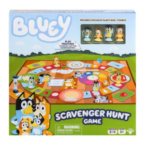 bluey scavenger hunt game. a fun board game full of fun activities to perform, things to find and questions to answer