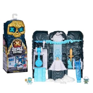 treasure x lost lands skull island frost tower micro playset, 15 levels of adventure. survive the traps and discover 2 micro sized action figures. will you find real gold dipped treasure?