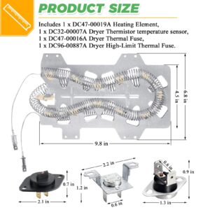 【Upgraded】DC47-00019A Dryer Heating Element for Samsung Dryer DV40J3000EW/A2 DV42H5000EW/A3 DV45H7000EW/A2 DV48H7400EW/A2 - Includes DC32-00007A Dryer Thermistor DC47-00016A DC96-00887A Thermal Fuse