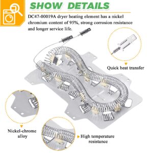 【Upgraded】DC47-00019A Dryer Heating Element for Samsung Dryer DV40J3000EW/A2 DV42H5000EW/A3 DV45H7000EW/A2 DV48H7400EW/A2 - Includes DC32-00007A Dryer Thermistor DC47-00016A DC96-00887A Thermal Fuse