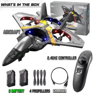 RC Plane for Kids and Adults - 4 Channel,2 Battery LED Light Remote Control Plane,Remote Control Airplane Fighter,Rechargeable Battery,Low Battery Alarm,Easy to Fly Drone Toy Gift for Boys&Girls