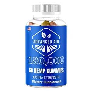 advanced aid: certified organic natural premium formula hemp gummies 180,000mg - big gummies with pure hemp oil - made in the usa (60 gummies) read description