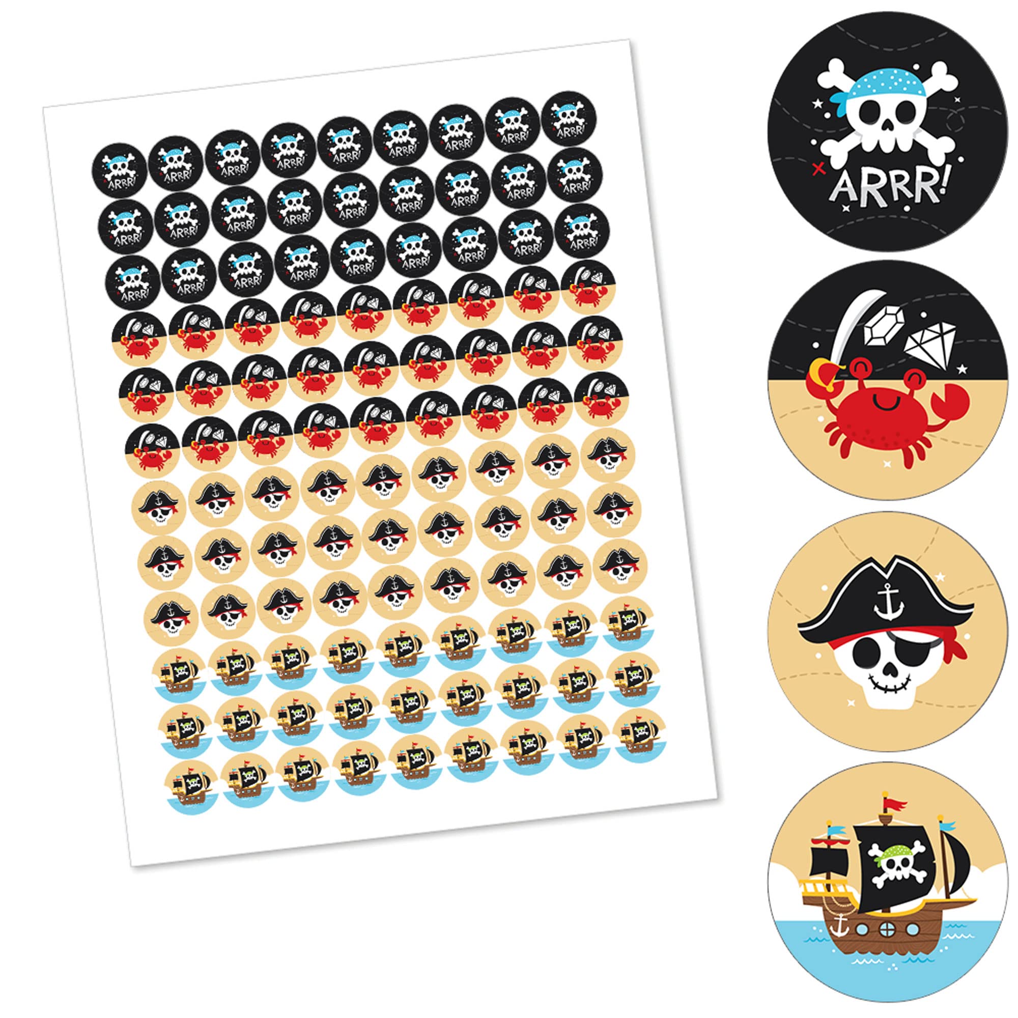 Big Dot of Happiness Pirate Ship Adventures - Skull Birthday Party Round Candy Sticker Favors - Labels Fit Chocolate Candy (1 sheet of 108)