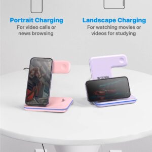 Intoval Charging Station for Apple iPhone/iWatch/Airpods, 3 in 1 Wireless Charger for iPhone15/14/13(Pro, Pro Max) 12/11/XS/XR, iWatch9/8/Ultra/7/6/SE/5/4/3/2, Airpods Pro2/Pro1/3/2/1 (Z5,Lilac)