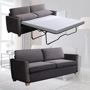 mixoy queen size pull out sofa bed, velvet sofa with pull out bed, sleeper sofa with foam mattress, 2-in-1 sleeper couch bed for living room, apartment, small spaces (dark grey)