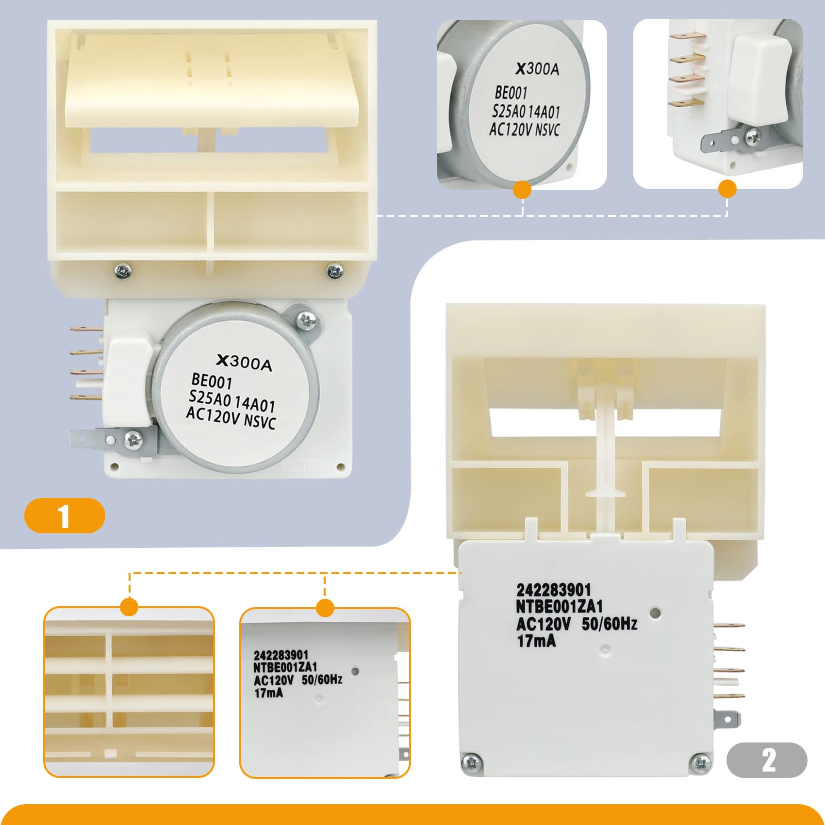 242303001 Refrigerator Damper Assembly Air Damper Control Assembly Compatible with Frigidaire Compatible with Crosley White replaces 3016452 AP5788340 PS8746718 EAP8746718 Fits DFH, FFE, FFH, FFS, LFS