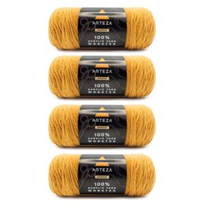 arteza acrylic yarn for crocheting, 4 x 200-g skeins of worsted yarn for knitting, going for gold a103, knitting & crochet supplies