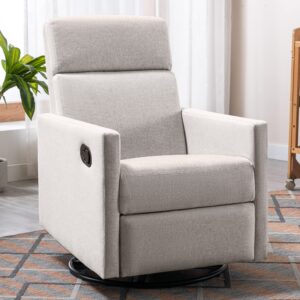 nckmyb modern swivel glider recliner chair, linen upholstered reclining sofa chair rocker recliner for living room home office (tan)