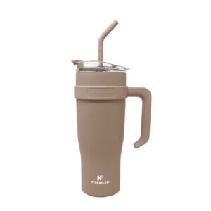 hydraflow capri - 40oz tumbler with straw and handle - triple wall vacuum insulated tumbler - insulated smoothie cup - stainless steel tumbler - reusable tumbler with lid - khaki