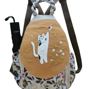 HUANGGUOSHU Backpack Purse for Women - Boho Style Small Convertible Sling Bag with Woven and Mushroom Design - Perfect Mini Backpack for Fashionable Hippie Ladies Cat