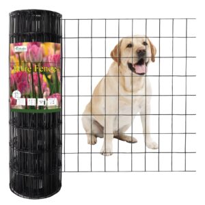 forehogar black pvc coated welded wire fence 24 inch x 50 foot, 2 inch x 3 inch 16ga, garden border fencing roll vinyl coating metal wire mesh for yard vegetable plant protection poultry netting