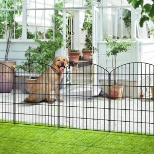 forehogar decorative metal garden fence outdoor ctw3643, 43.2in h x 14.75 ft l, no dig temporary dog fence border fencing for yard patio landscape flower bed,5 panels + 6 stakes, black