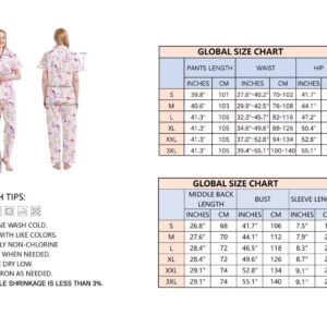 GLOBAL Women's 100% Cotton Pajama Sets | Two-Piece Soft Short-Sleeved and Long Pants PJs for Spring and Summer | Button Down Front Top and Drawstring Waist Bottom Nightwear