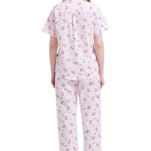 GLOBAL Women's 100% Cotton Pajama Sets | Two-Piece Soft Short-Sleeved and Long Pants PJs for Spring and Summer | Button Down Front Top and Drawstring Waist Bottom Nightwear