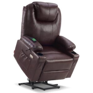 mcombo large lay flat dual motor power lift recliner chair sofa with massage and heat, usb ports, extended footrest, for elderly people, infinite position, faux leather 7815 (dark brown)