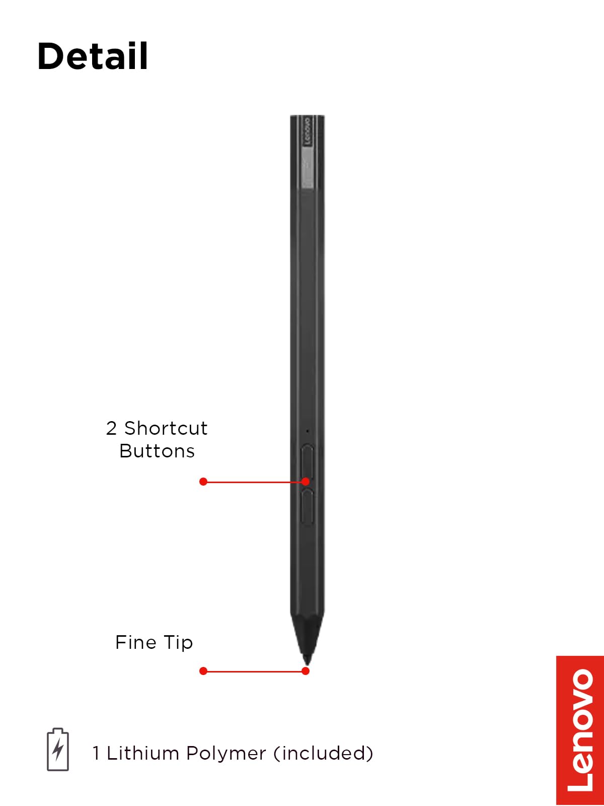 Lenovo Precision Pen 2 (Laptop) – USB-C Charging – Tilt Recognition – Pen is Only Compatible with Certain Devices, Iron Grey