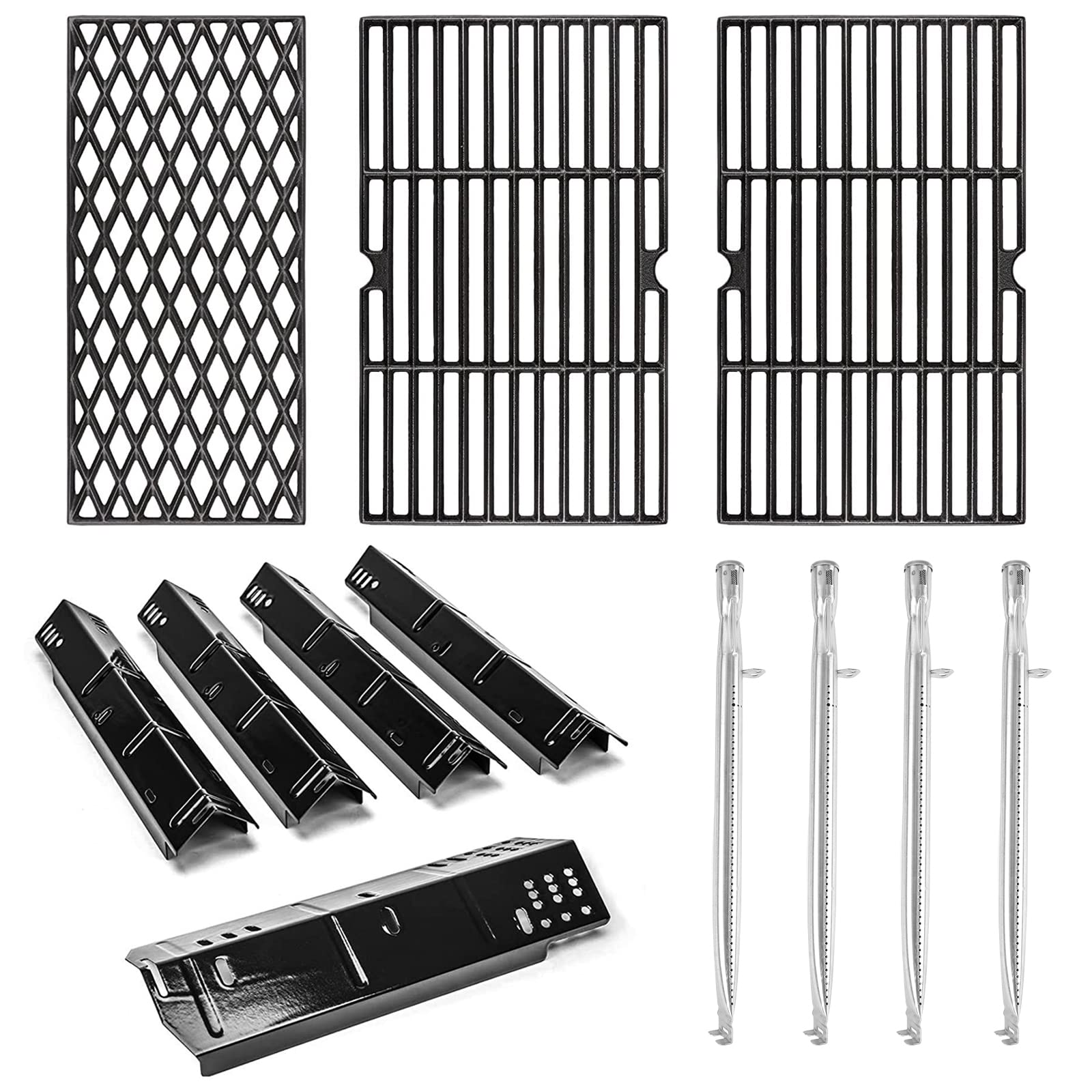 Uniflasy Grill Parts for Dyna-Glo DGH485CRP, DGH474CRP DGH450CRP,Grill Replacement Part Kit for Dyna-Glo 3/4/5 Burner Grill,Porcelain Steel Grill Heat Plate, Stainless Steel Burner Tube,Cooking Grates