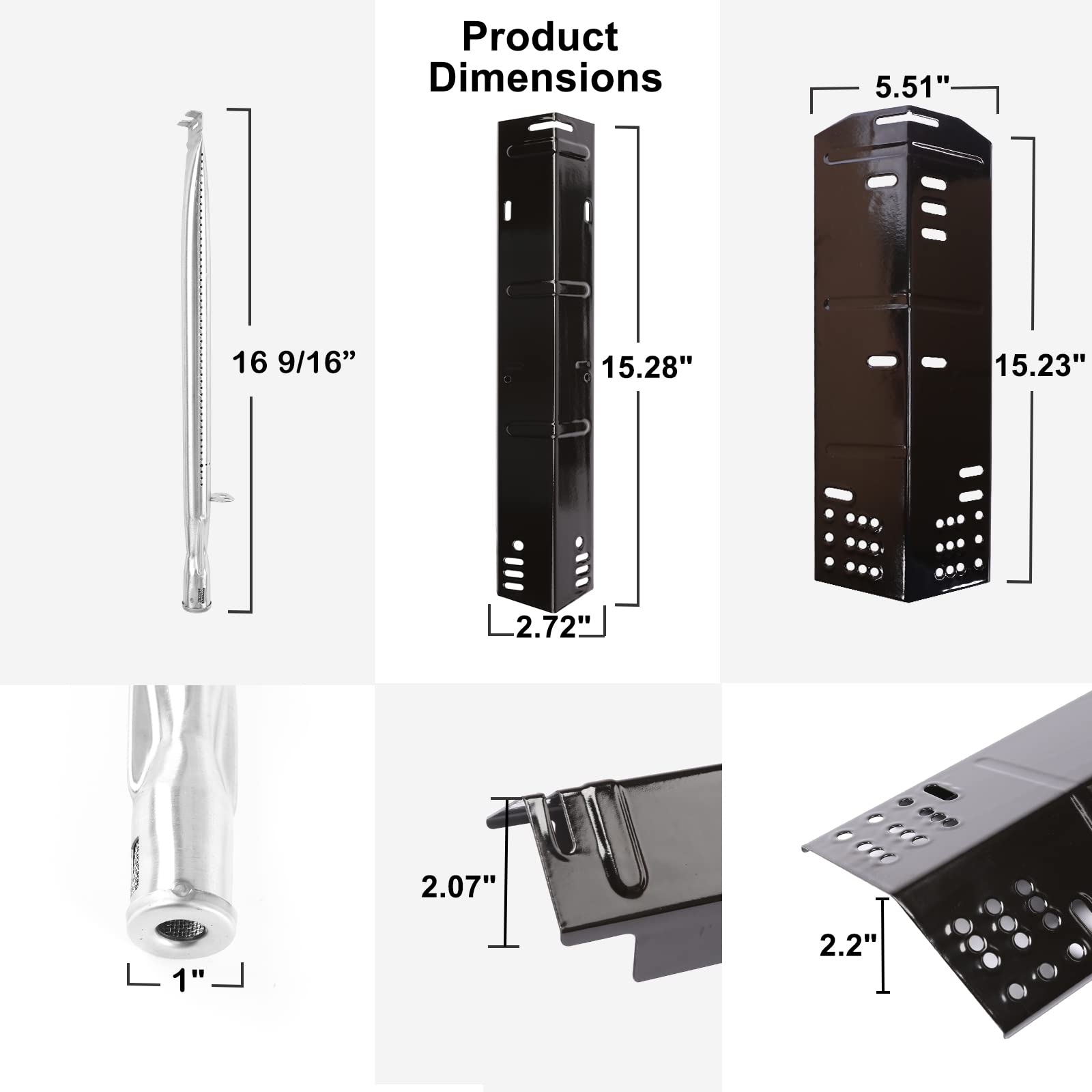 Uniflasy Grill Parts for Dyna-Glo DGH485CRP, DGH474CRP DGH450CRP,Grill Replacement Part Kit for Dyna-Glo 3/4/5 Burner Grill,Porcelain Steel Grill Heat Plate, Stainless Steel Burner Tube,Cooking Grates