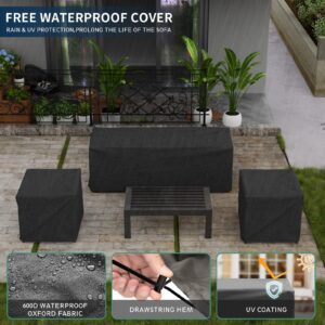 Amopatio Aluminum Patio Furniture Set, 6 Pieces Modern Patio Conversation Sets, Outdoor Sectional Metal Sofa with Coffee Table for Balcony, Garden, Dark Grey (Included Waterproof Covers)