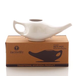 handmade ayurvedic ceramic neti pot for nasal cleansing & sinus| premium handcrafted durable, dishwasher safe, for nasal cleansing + 5 sachet neti salt, 225 ml. (7.6 fl oz) capacity -white color