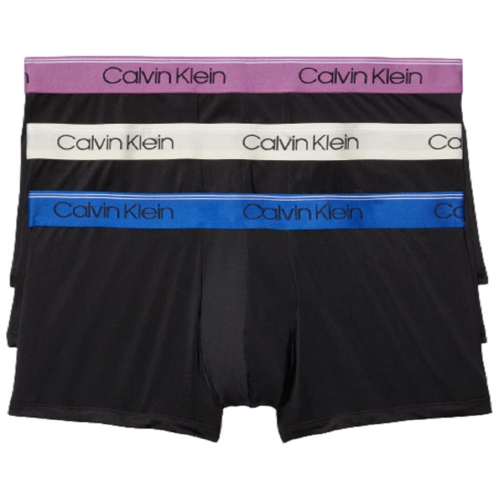 Calvin Klein Men's Micro Stretch 3-Pack Low Rise Trunk, Black Bodies W/AMEYTHYST, Silver Birch, Midnight, X-Large