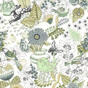 Wudnaye Floral Wallpaper Peel and Stick Wallpaper Floral Kitchen Wallpaper 17.7inch × 118.1inch Green Wallpaper Stick and Peel Wallpaper Plants Flower Wallpaper Decorative Contact Paper for Shelves