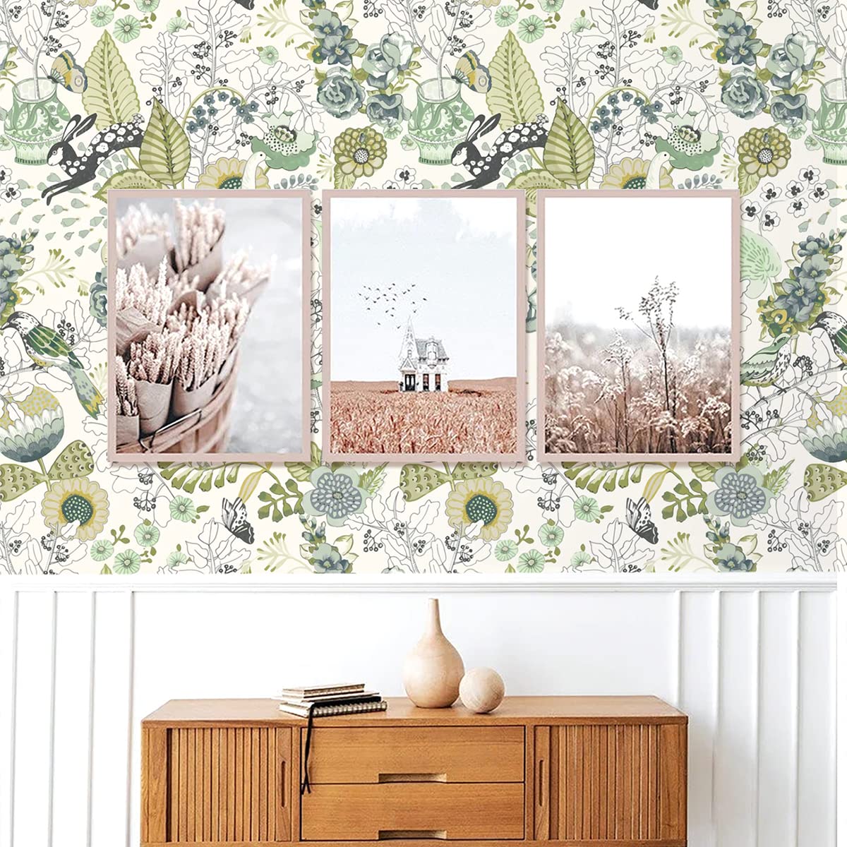 Wudnaye Floral Wallpaper Peel and Stick Wallpaper Floral Kitchen Wallpaper 17.7inch × 118.1inch Green Wallpaper Stick and Peel Wallpaper Plants Flower Wallpaper Decorative Contact Paper for Shelves