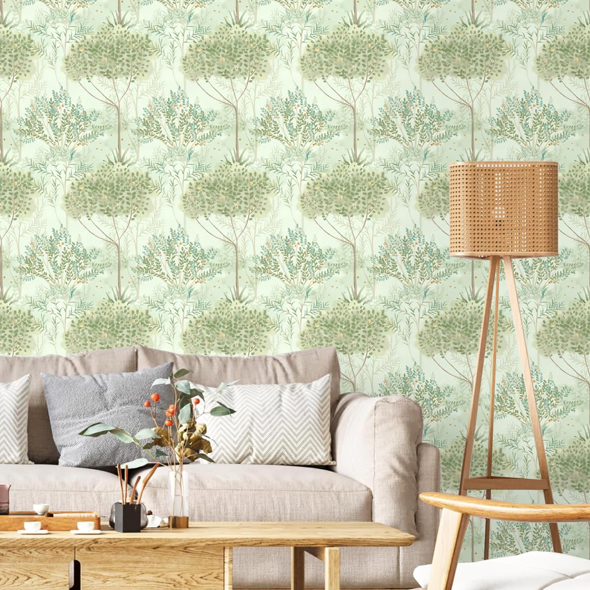 Livebor Floral Peel and Stick Wallpaper Green Floral Contact Paper 17.7inch x 118.1inch Tree Wallpaper Peel and Stick Green Floral Wallpaper for Bedroom Self Adhesive Removable Wall Paper Decorative