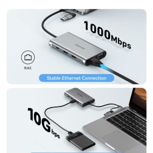 USB Docking Station Dual Monitor, GIISSMO 9-in-1 USB A 3.0 / USB C Docking Station Triple Monitor with 2 HDMI,VGA, 10Gbps USB 3.1, Gigabit Ethernet, Triple Display for Mac & MacBook & Windows Laptop