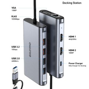 USB Docking Station Dual Monitor, GIISSMO 9-in-1 USB A 3.0 / USB C Docking Station Triple Monitor with 2 HDMI,VGA, 10Gbps USB 3.1, Gigabit Ethernet, Triple Display for Mac & MacBook & Windows Laptop