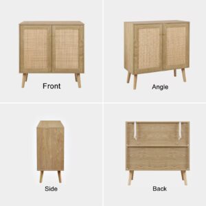 Anmytek Rattan Cabinet, 2 Door Sideboard Buffet Cabinet with Adjustable Shelf Wood Storage Cabinet for Living Room Dining Room Kitchen Hallway Entryway，H0082