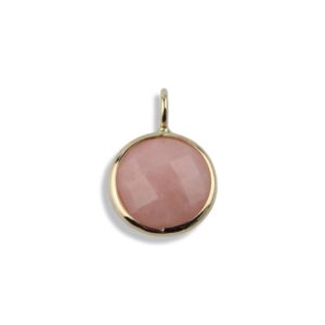 pink opal checkerboard charm 8mm round handmade in 14k yellow gold 1.60 carats