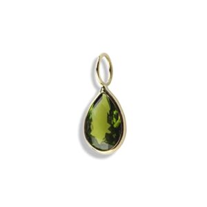 green tourmaline charm 7.5x5.5 pear handmade in 14k yellow gold 0.90 carats