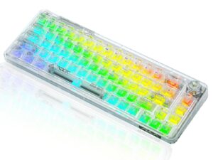 cc mall 60% transparent mechanical keyboard with clear keycaps,gasket hot swappable custom wireless keyboard,rgb backlit gaming keyboard,2.4g/type-c/bluetooth mechanical keyboard(white)