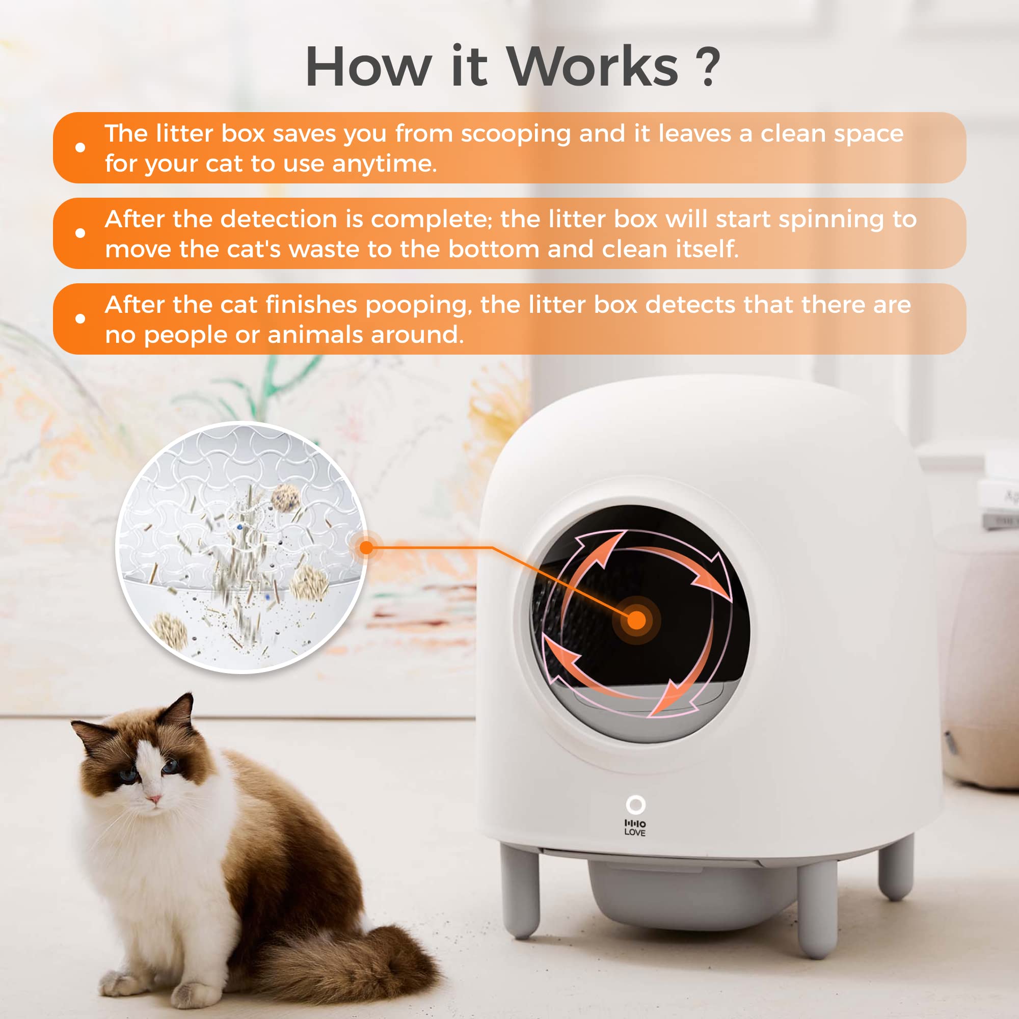 HHOLOVE Self Cleaning Automatic Cat Litter Box, Extra Large Smart Cat litter Box Robot for Multiple Cats Kitty with APP Remote Control, Anti-Pinch Radar Safety Protection,No More Scooping