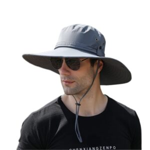 upf 50+ sun protection waterproof breathable wide brim bucket sun hat (cotton polyester, h2-grey)