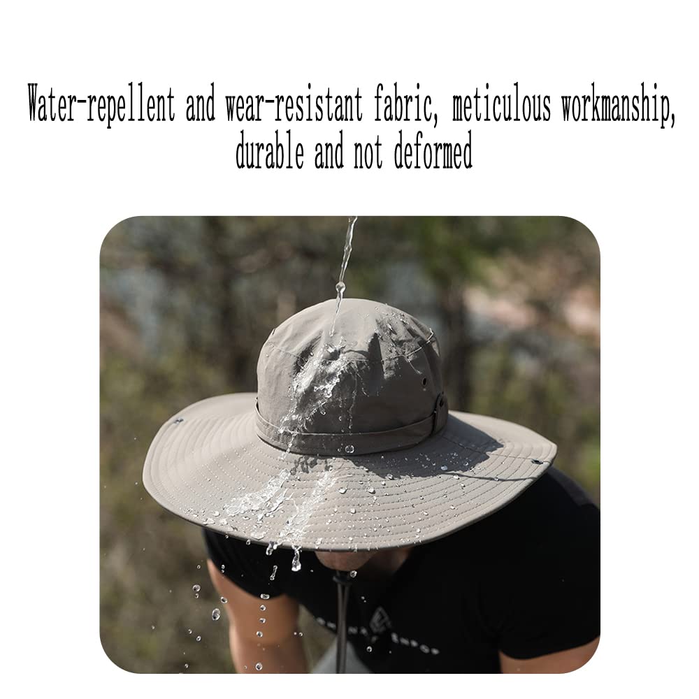 UPF 50+ Sun Protection Waterproof Breathable Wide Brim Bucket Sun Hat (cotton polyester, H2-grey)