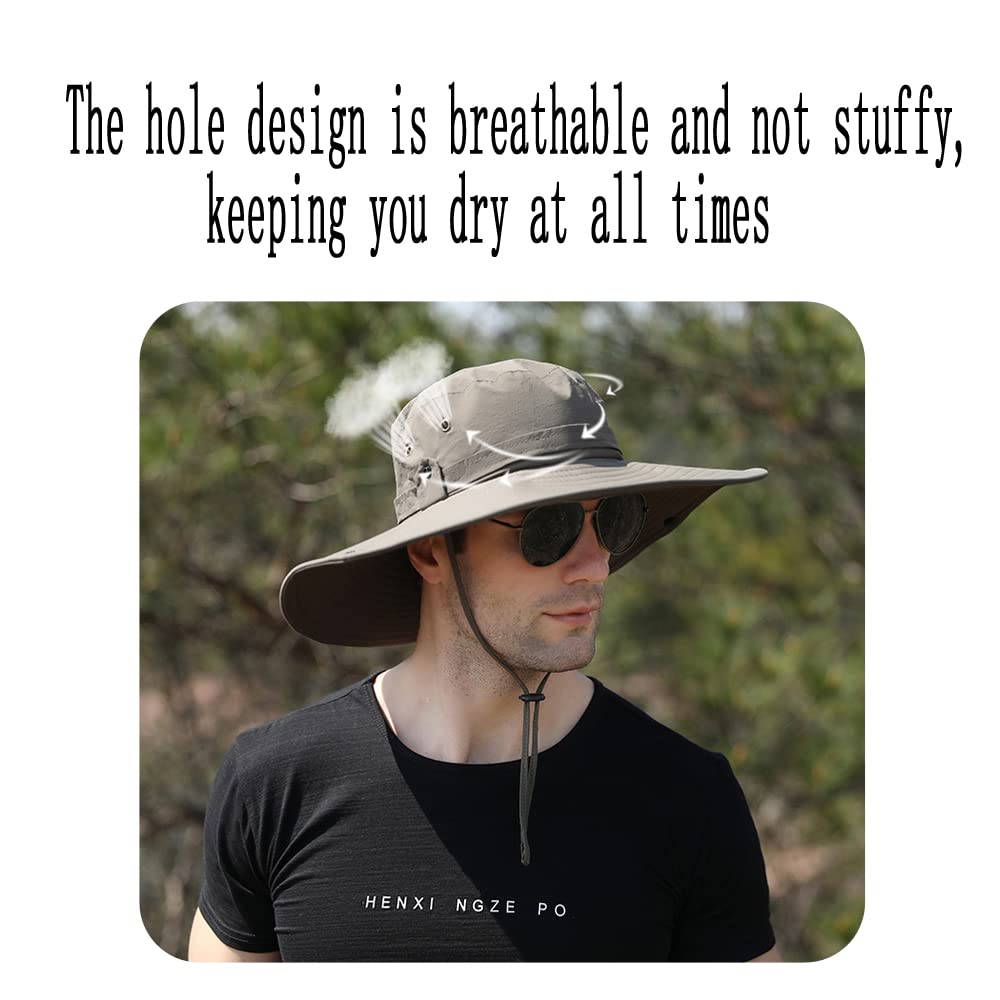 UPF 50+ Sun Protection Waterproof Breathable Wide Brim Bucket Sun Hat (cotton polyester, H2-grey)