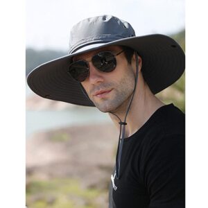 UPF 50+ Sun Protection Waterproof Breathable Wide Brim Bucket Sun Hat (cotton polyester, H2-grey)