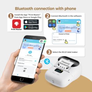 Phomemo M110 Label Makers - Portable Bluetooth Thermal Label Maker Machine,Label Printer for Barcode, Clothing, Jewelry, Retail, Mailing, for Android & iOS, with 1Pack 40×30mm Label, White