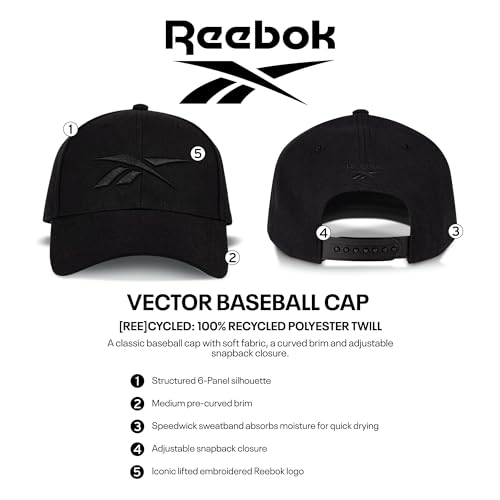 Reebok Medium Curved Brim with Breathable Design Classic Ballcap with Adjustable Snapback for Men and Women (One Size Fits Most), Batik Blue