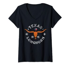 womens texas 1845 vintage longhorn cowboy and rodeo fan v-neck t-shirt