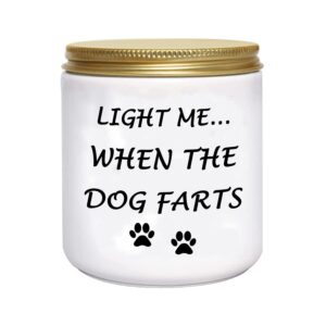 funny gifts for women unique novelty lavender scented soy candles dog mom dog lovers mothers day christmas birthday gift light me when dog farts