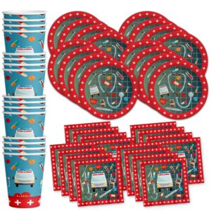 medical- doctor & nurse birthday party supplies set plates napkins cups tableware kit for 16