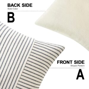 MIULEE Grey and Beige Patchwork Farmhouse Pillow Covers 18x18 Inch, Pack of 2 Striped Linen Decorative Modern Accent Pillow Cases for Sofa Couch Bedroom